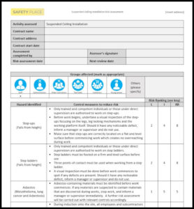 Suspended Ceiling Installation Risk Assessment - Safety Place