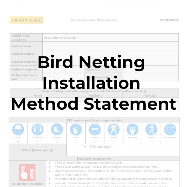Bird Netting Installation Method Statement - Safety Place